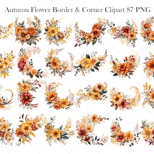 Autumn Flower PNG, Watercolor Fall Flower Border Clipart, Flower Corner ...