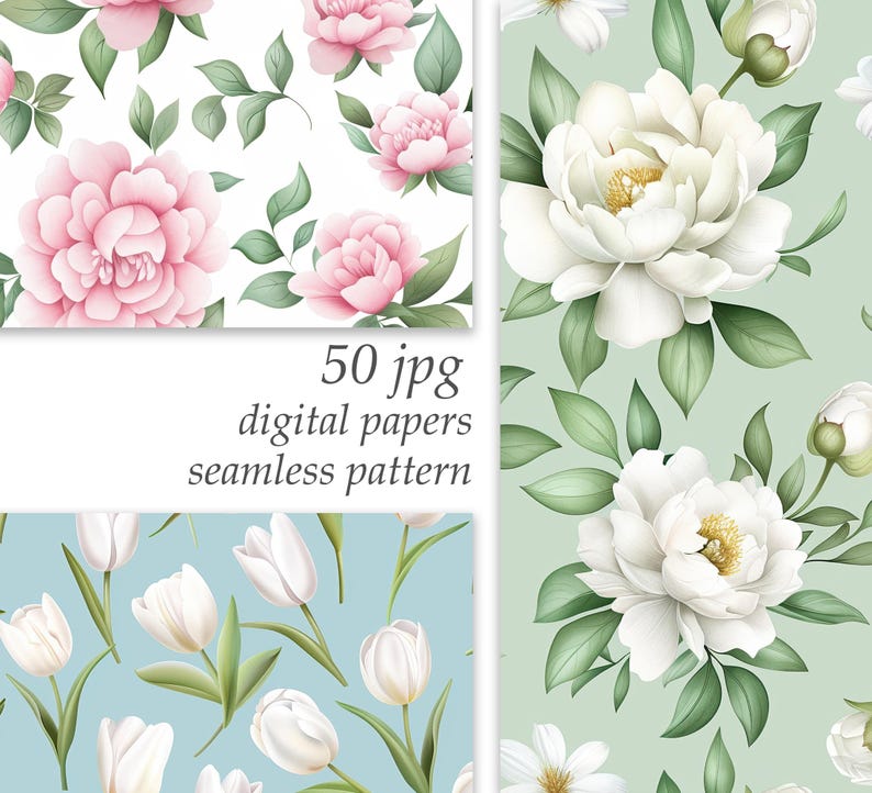 Wedding Flower Digital Paper, Flower Background Bundle, Spring Floral ...