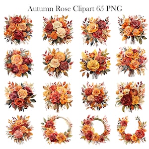 Autumn Rose PNG, Fall Flower Clipart Bundle, Watercolor Fall Rose ...