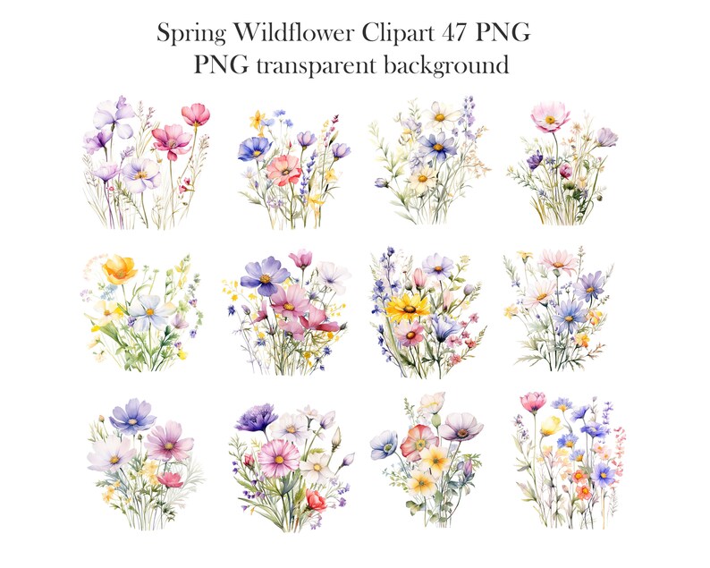 Spring Wildflower Clipart, Watercolor Floral Clipart Bundle, Flower ...