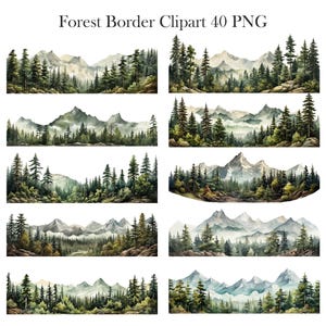 Forest Border Clipart, Watercolor Tree Border PNG, Sublimation, Nature ...