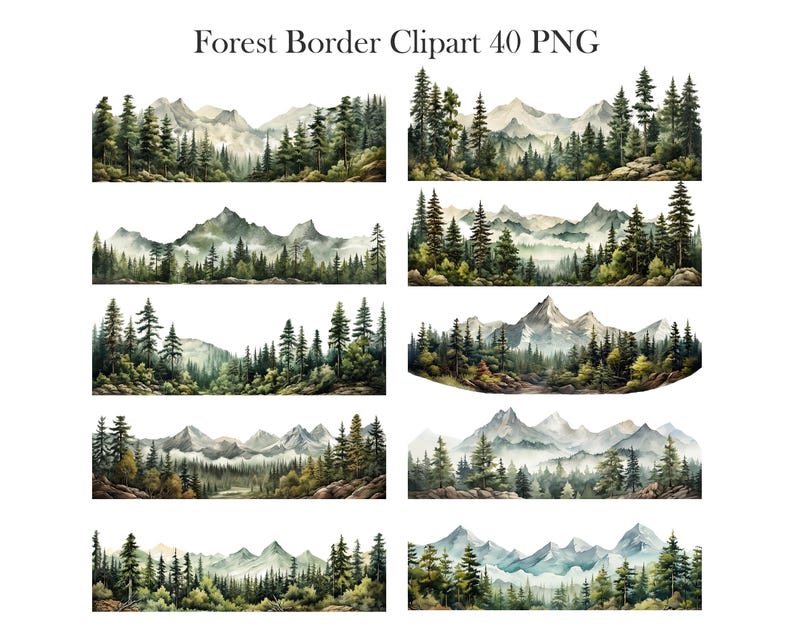 Forest Border Clipart, Watercolor Tree Border PNG, Sublimation, Nature ...