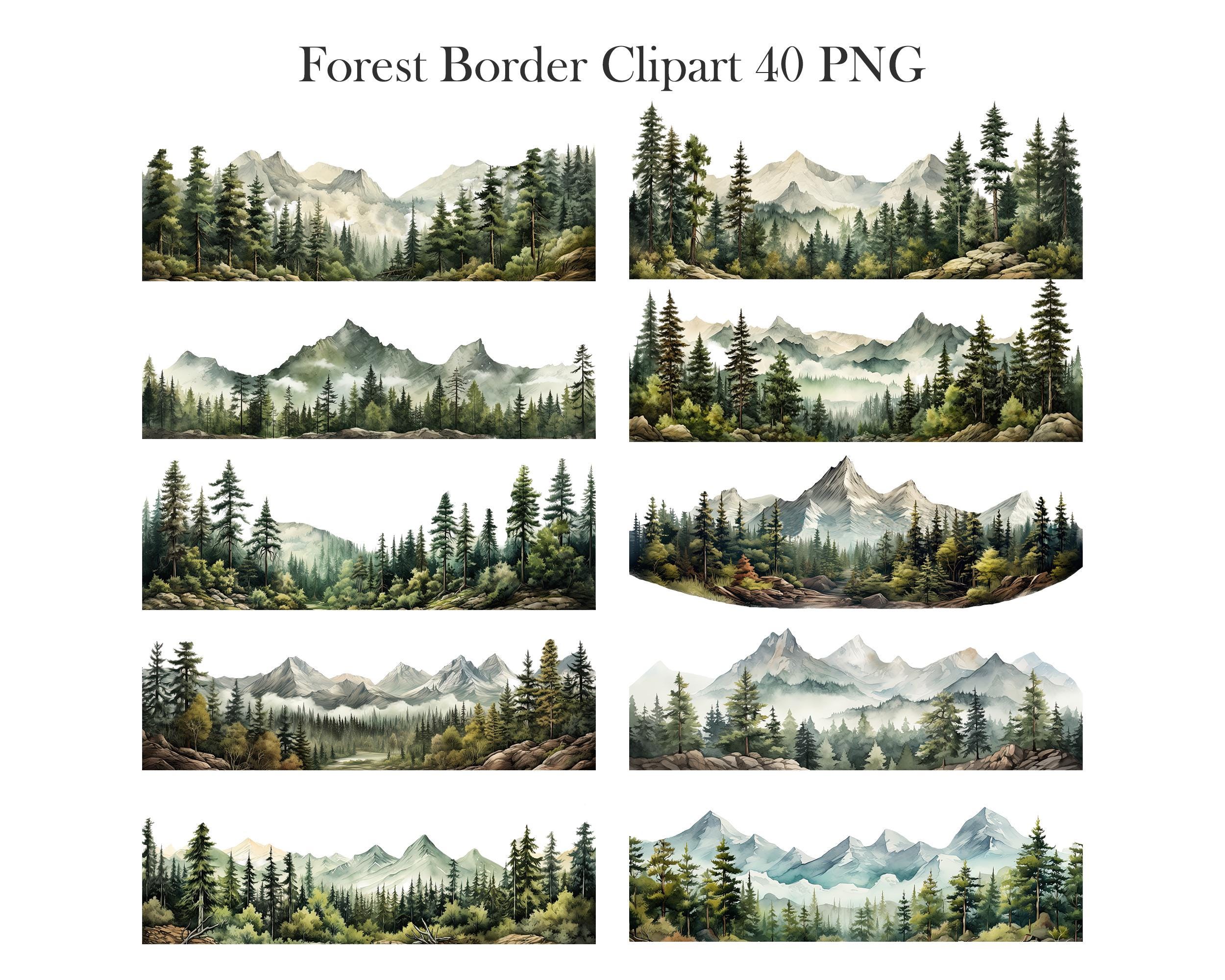 Forest Border Clipart, Watercolor Tree Border PNG, Sublimation, Nature ...