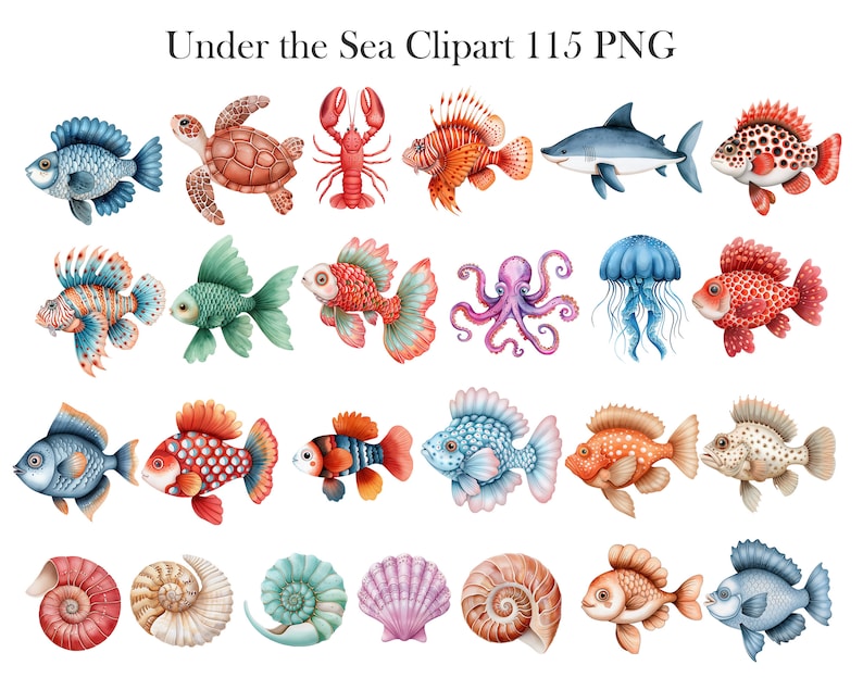 Under the Sea Clipart, Watercolor Sea Life PNG Bundle, Coral Reef ...