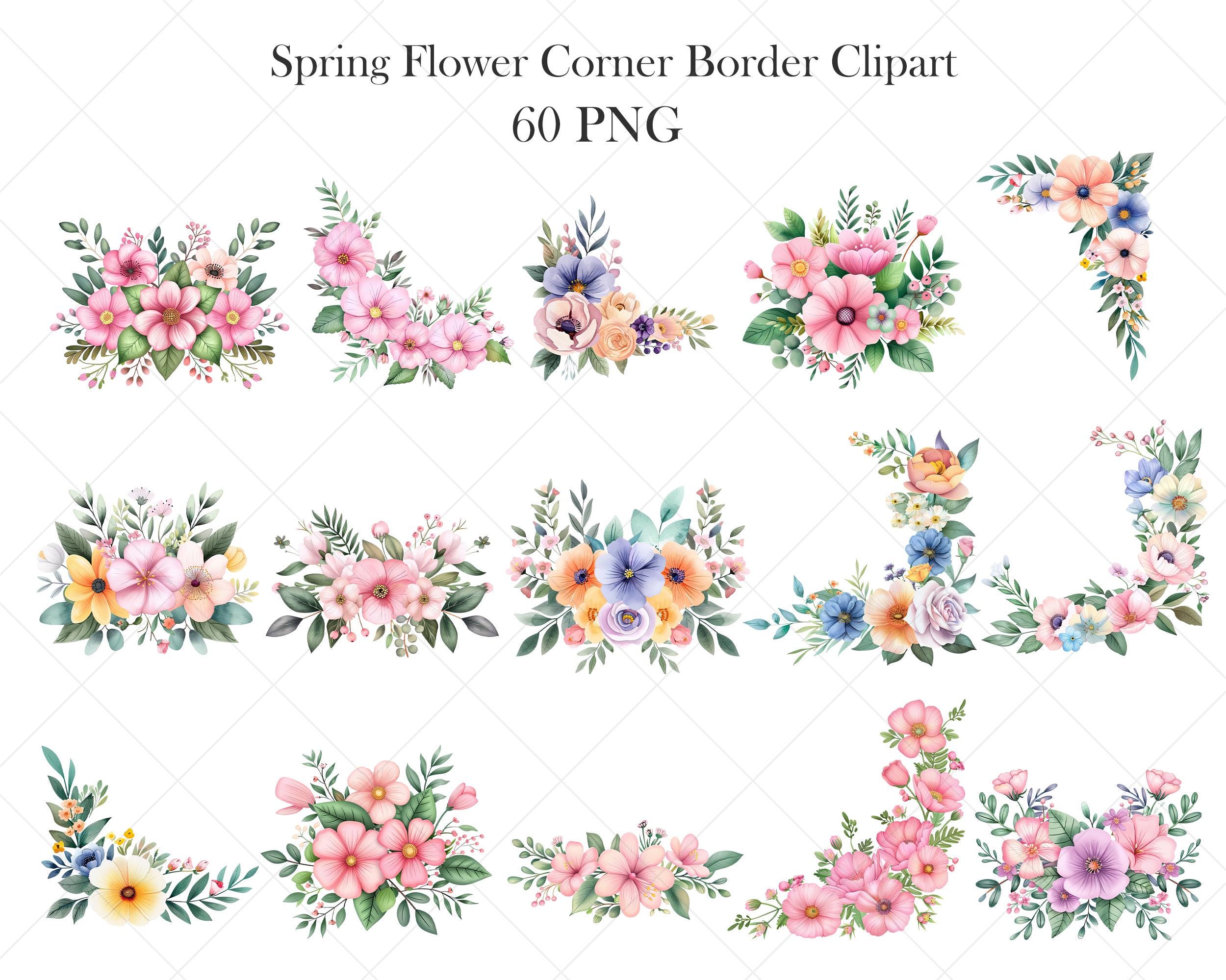 Spring Flower PNG, Watercolor Flower Border Clipart, Flower Corner ...