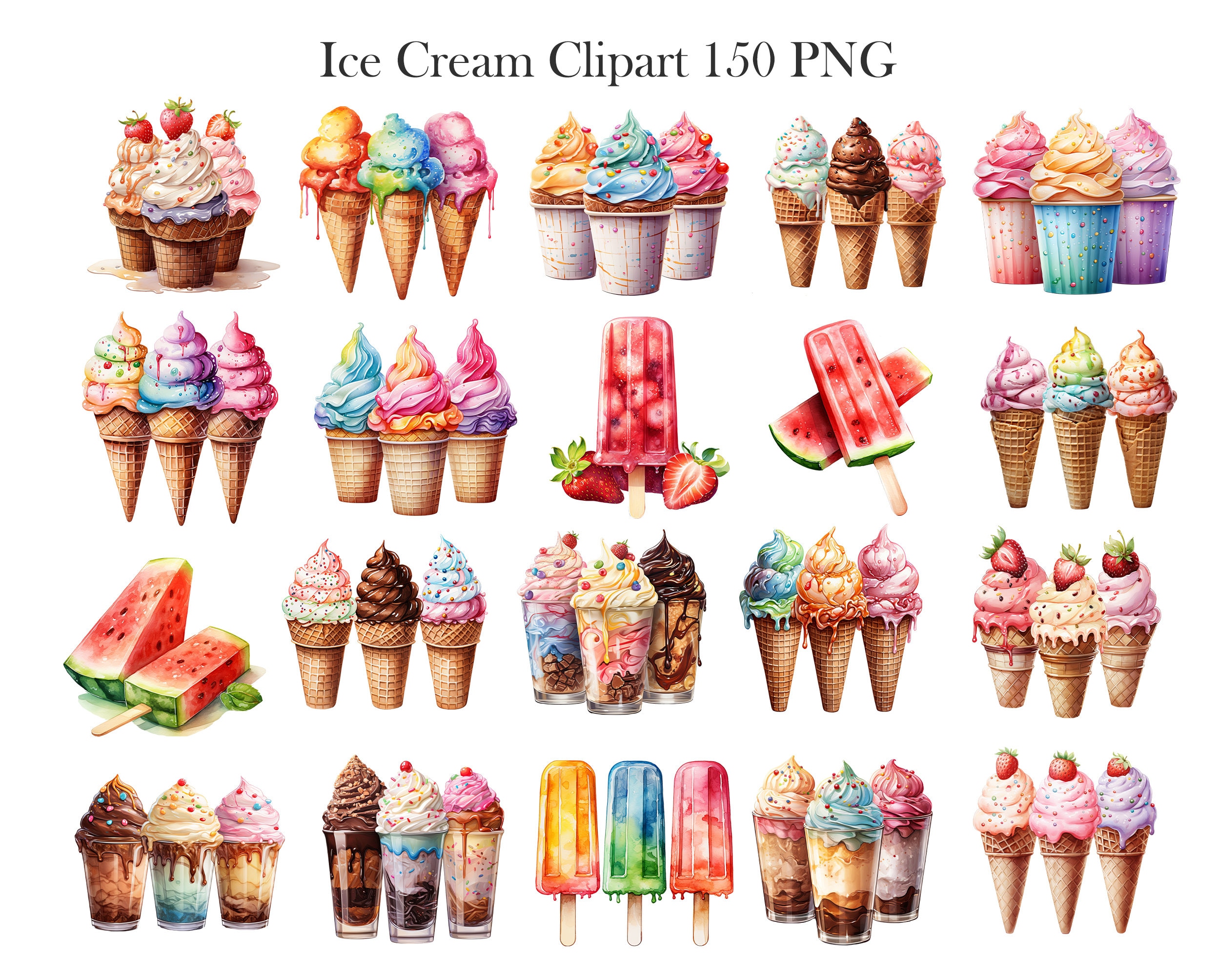 Ice Cream Clipart, Dessert PNG, Summer, Digital Download - Etsy