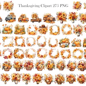 Thanksgiving PNG Bundle, Watercolor Thanksgiving Clipart Bundle, Fall ...