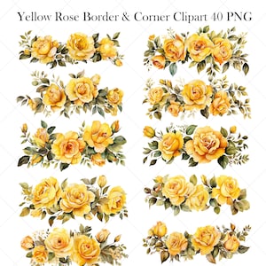 Yellow Rose PNG, Watercolor Yellow Rose Border Clipart, Rose Corner ...