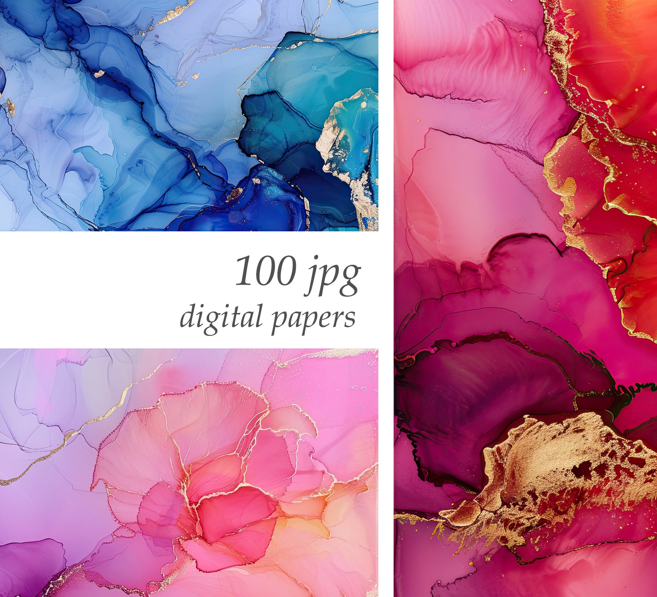 Alcohol Ink Digital Paper, Marble Background Bundle, Scrapbook Papers ...