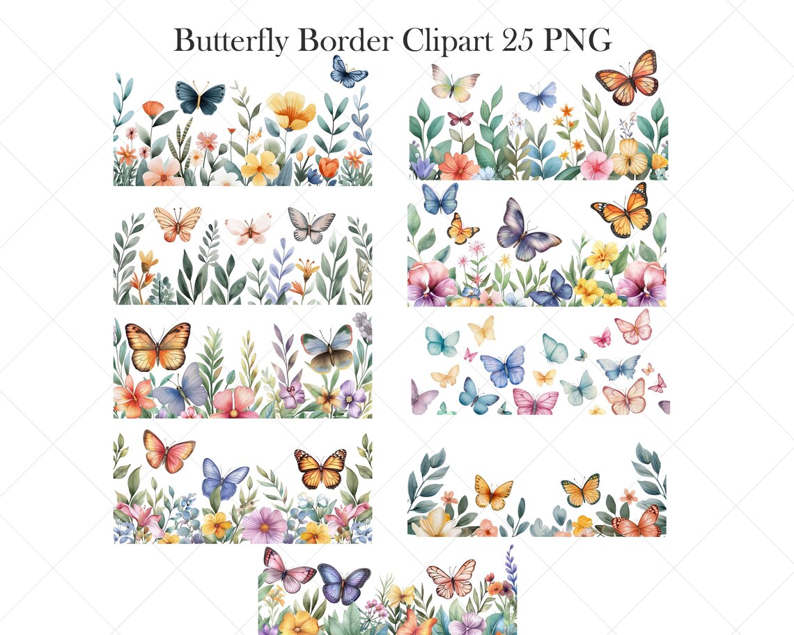 Butterfly PNG, Butterfly Border Clipart, Spring, Digital Download - Etsy