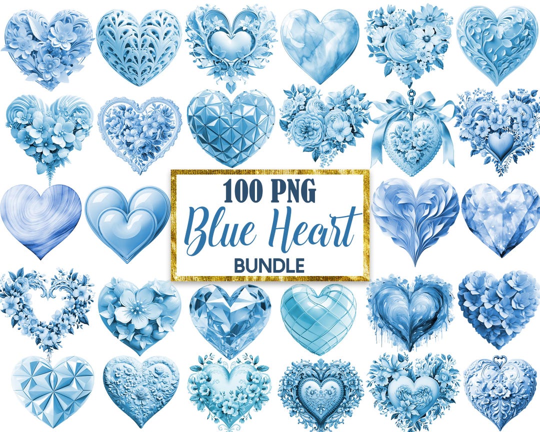 Blue Heart PNG, Watercolor Heart Clipart Bundle, Heart Sublimation ...