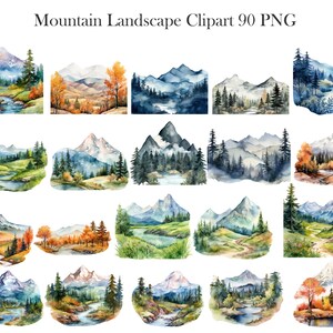 Mountain Clipart, Watercolor Mountain Landscape Clipart, Mountain PNG ...
