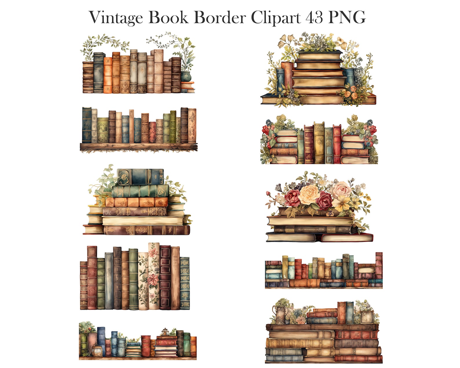 Book Clipart, Vintage Book Border PNG, Digital Download - Etsy
