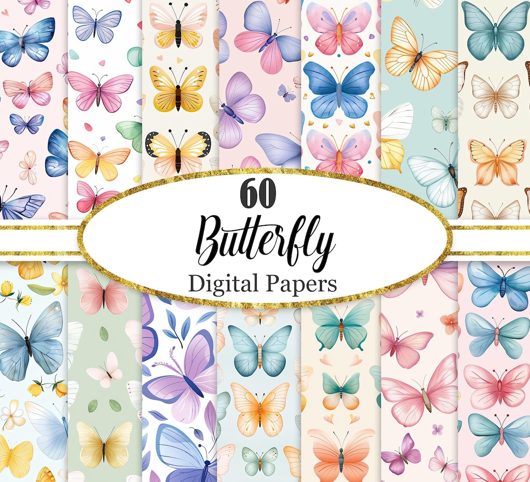 Butterfly Digital Paper, Butterfly Background Bundle, Scrapbook Paper ...