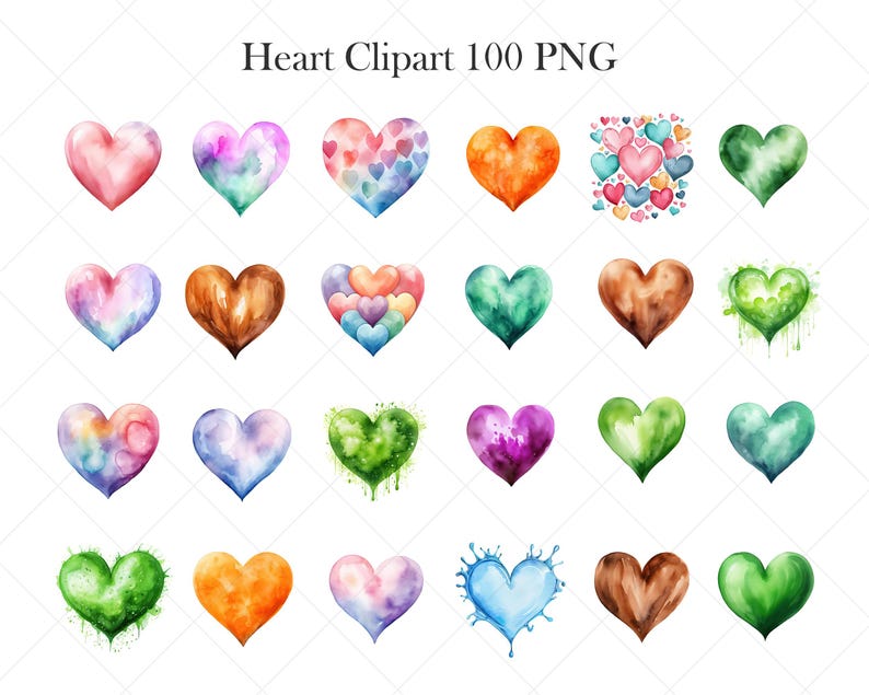 Heart PNG, Watercolor Heart Clipart Bundle, Valentine, Digital Download ...