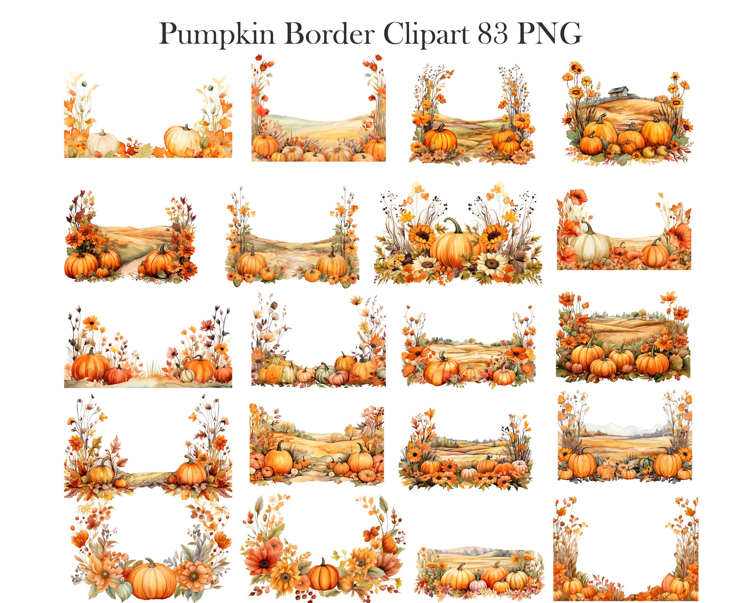 Pumpkin Border Clipart, Watercolor Pumpkin PNG Bundle, Pumpkin Frame ...