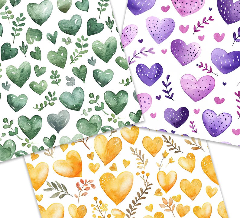 Heart Digital Paper, Valentine Background, Watercolor Heart, Scrapbook ...