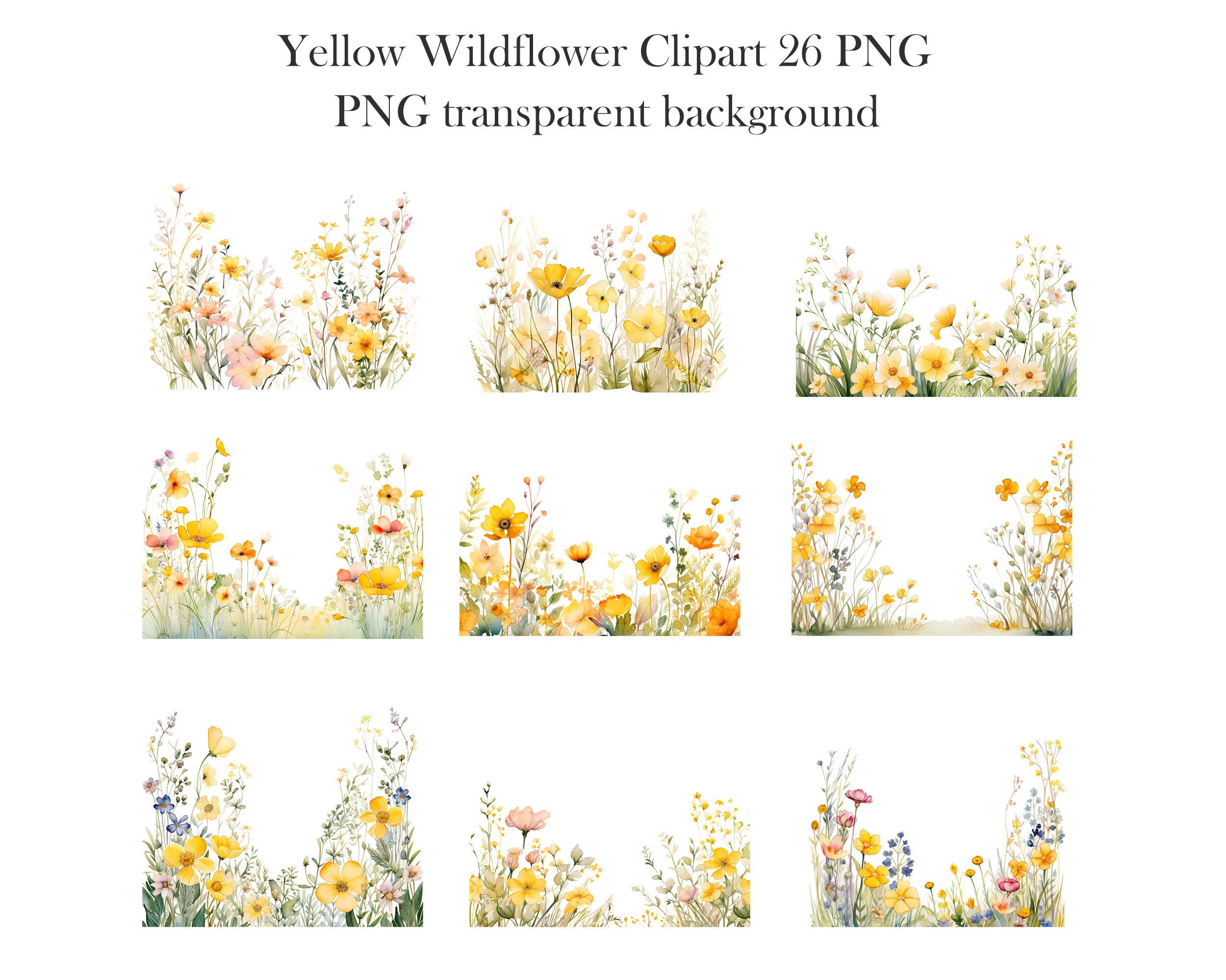 Yellow Wildflower Clipart, Watercolor Floral Clipart Bundle, Flower ...