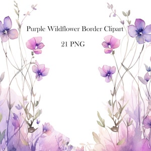 Purple Wildflower Clipart, Watercolor Floral Clipart Bundle, Flower ...