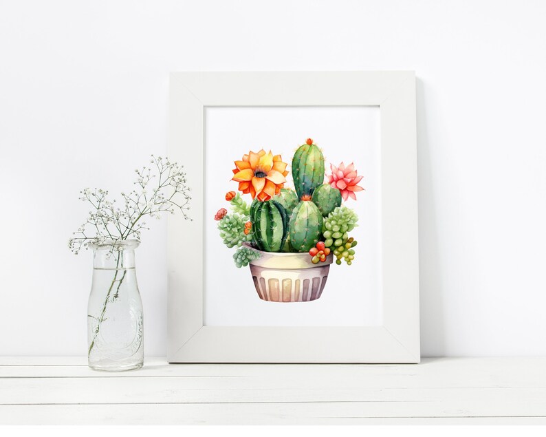 Watercolor Cactus Clipart Bundle, Desert Cactus PNG Clipart, Potted ...