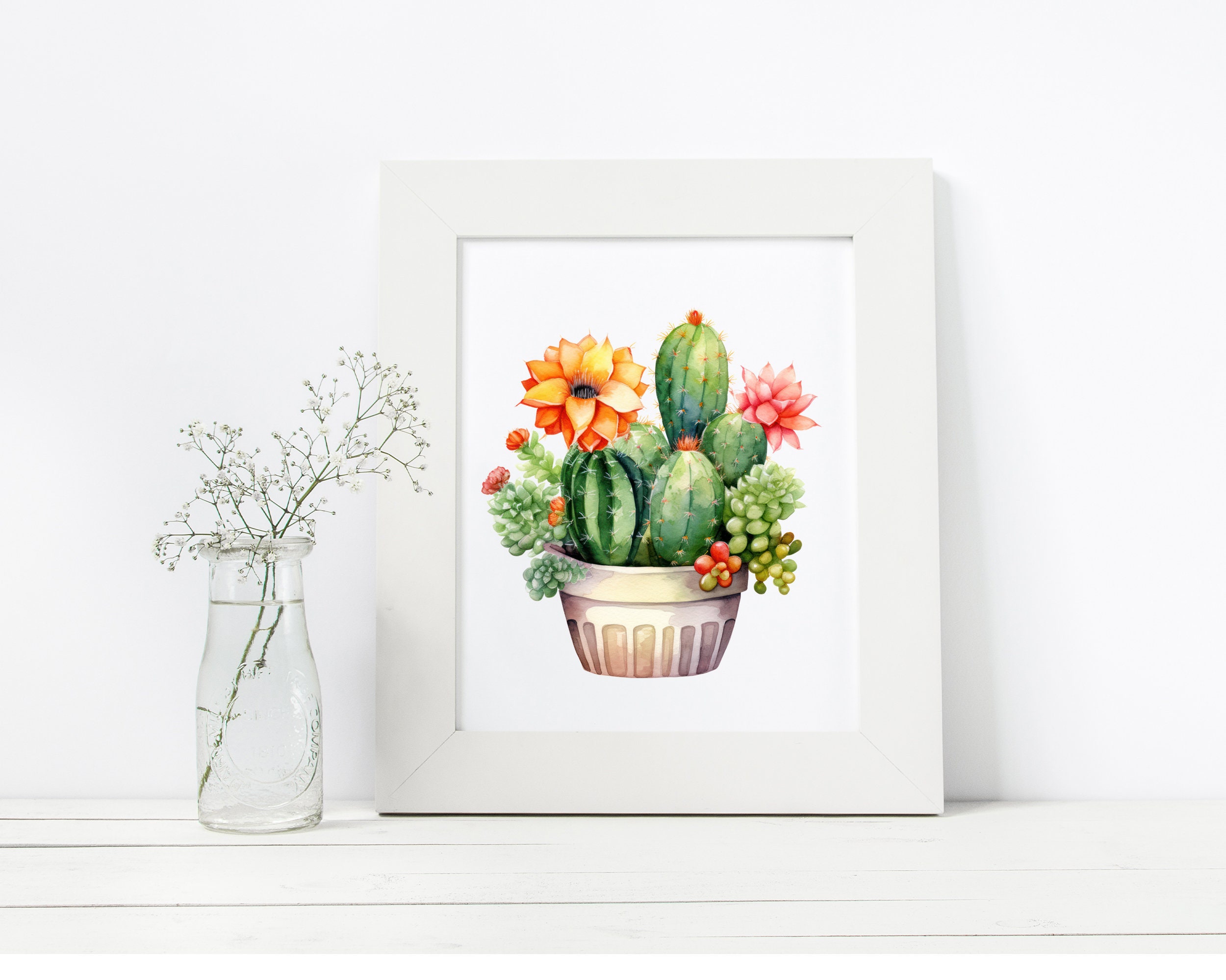 Watercolor Cactus Clipart Bundle, Desert Cactus PNG Clipart, Potted ...