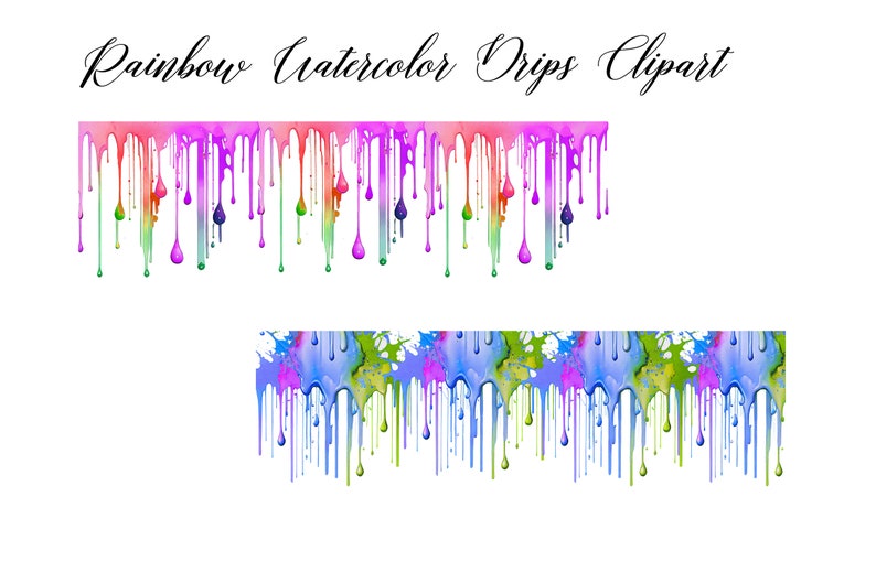 Rainbow Watercolor Drips Clipart, Digital Paper, Colorful Dripping ...