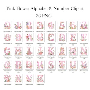Pink Floral Alphabet Clipart, Watercolor Flower Alphabet PNG, Letters ...