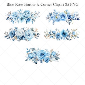 Blue Rose PNG, Watercolor Blue Rose Border Clipart, Rose Corner, Blue ...