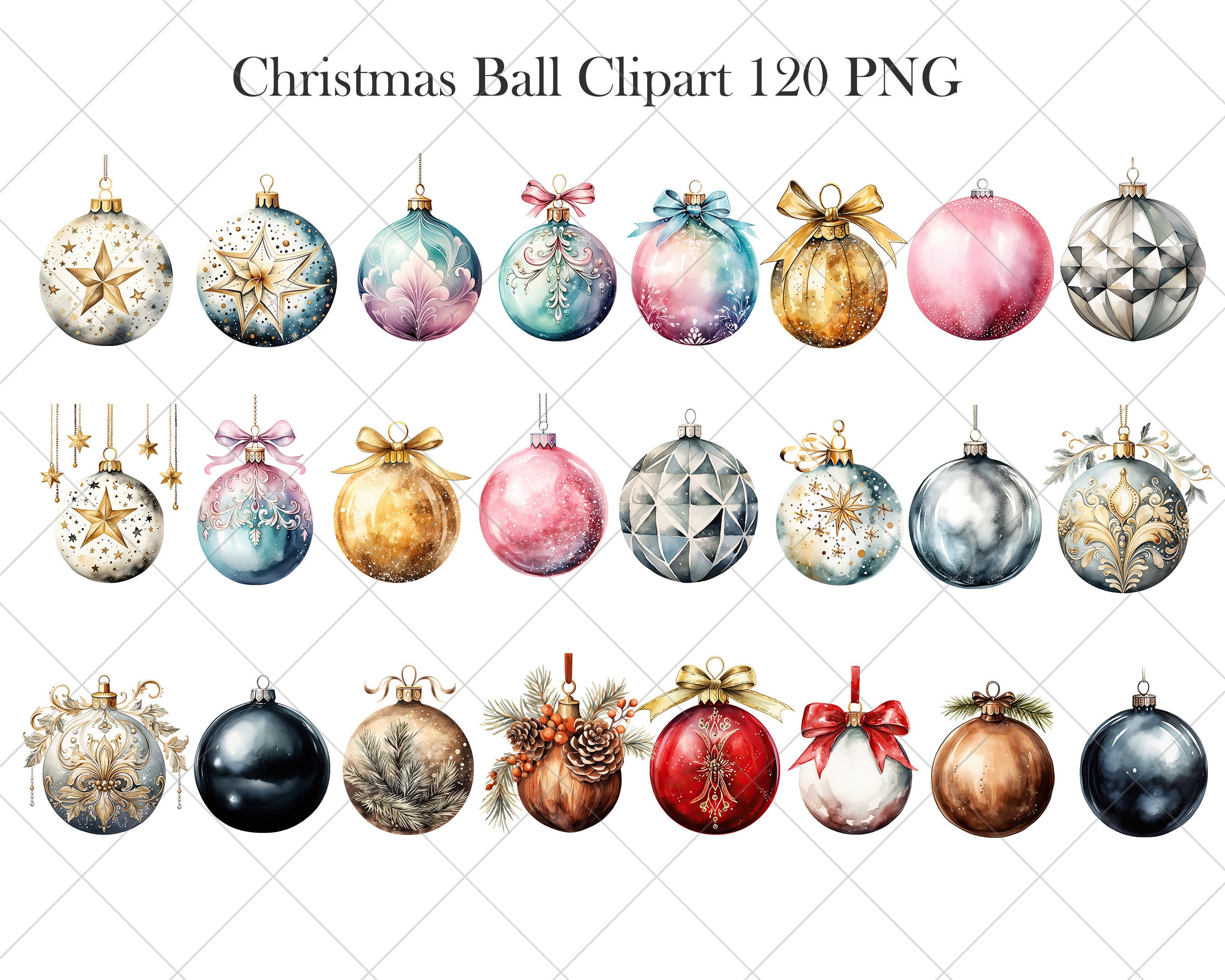 Christmas Ball Clipart, Watercolor Christmas Ornament PNG, Christmas ...