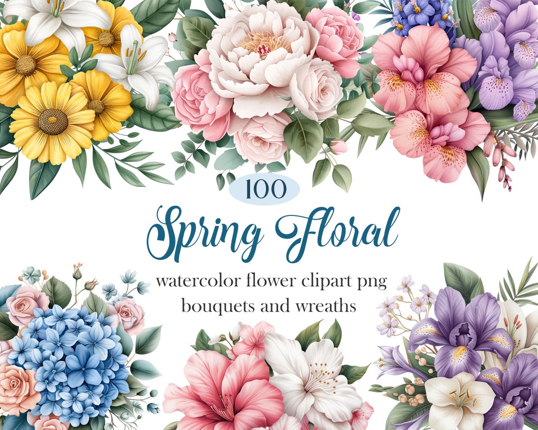 Spring Floral Clipart Bundle, Flower PNG, Bouquet, Wreath, Flower ...