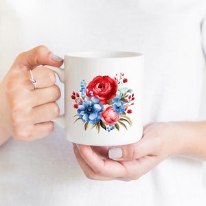 Blue Red Flower PNG, Watercolor Red Blue Floral Clipart Bundle, Flowers ...