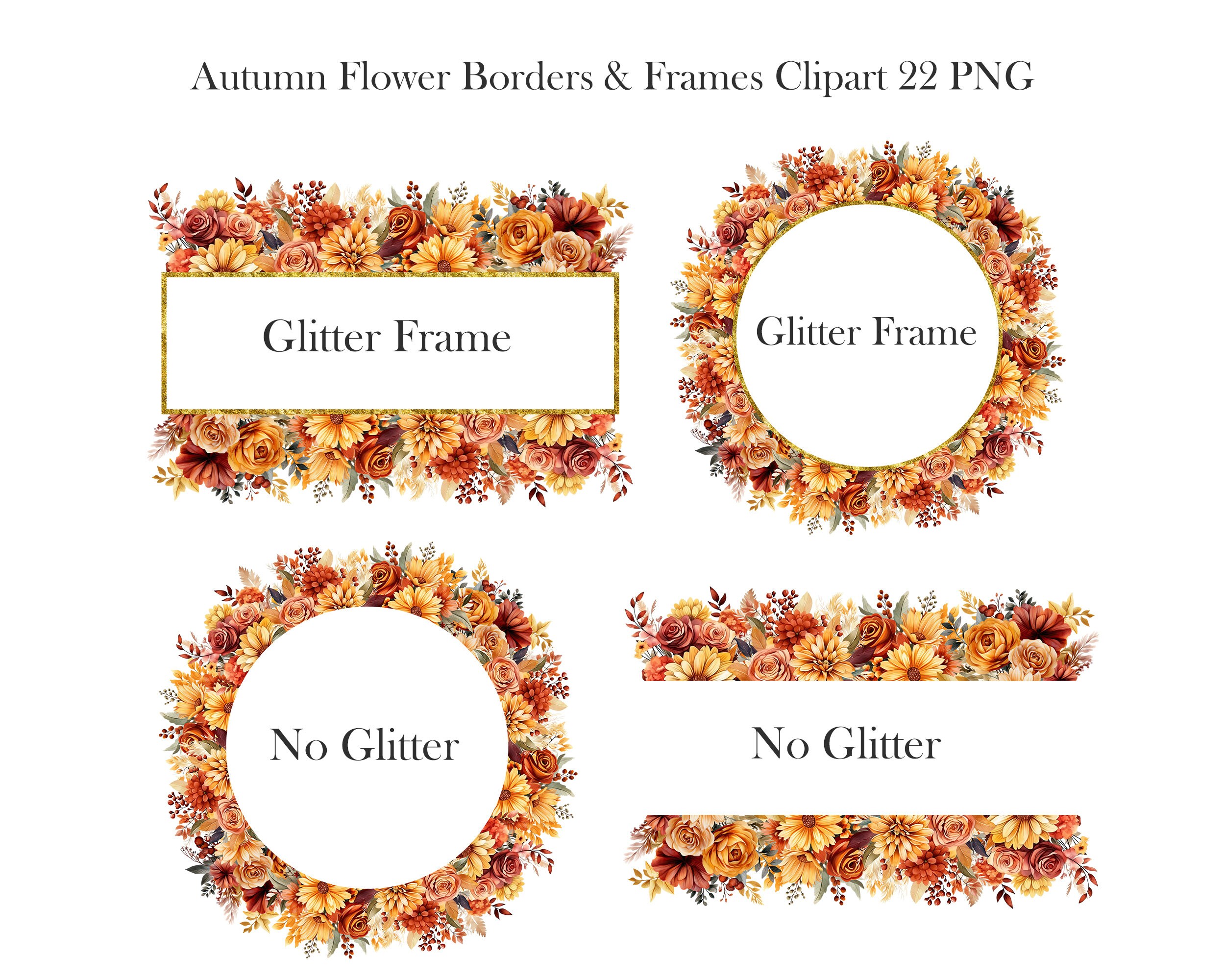 Autumn Flower Border Clipart, Watercolor Fall Flower Border PNG, Flower ...