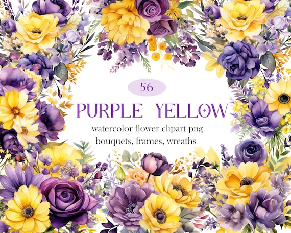 Yellow And Purple Flower Clipart Watercolor Violet Orange Yellow