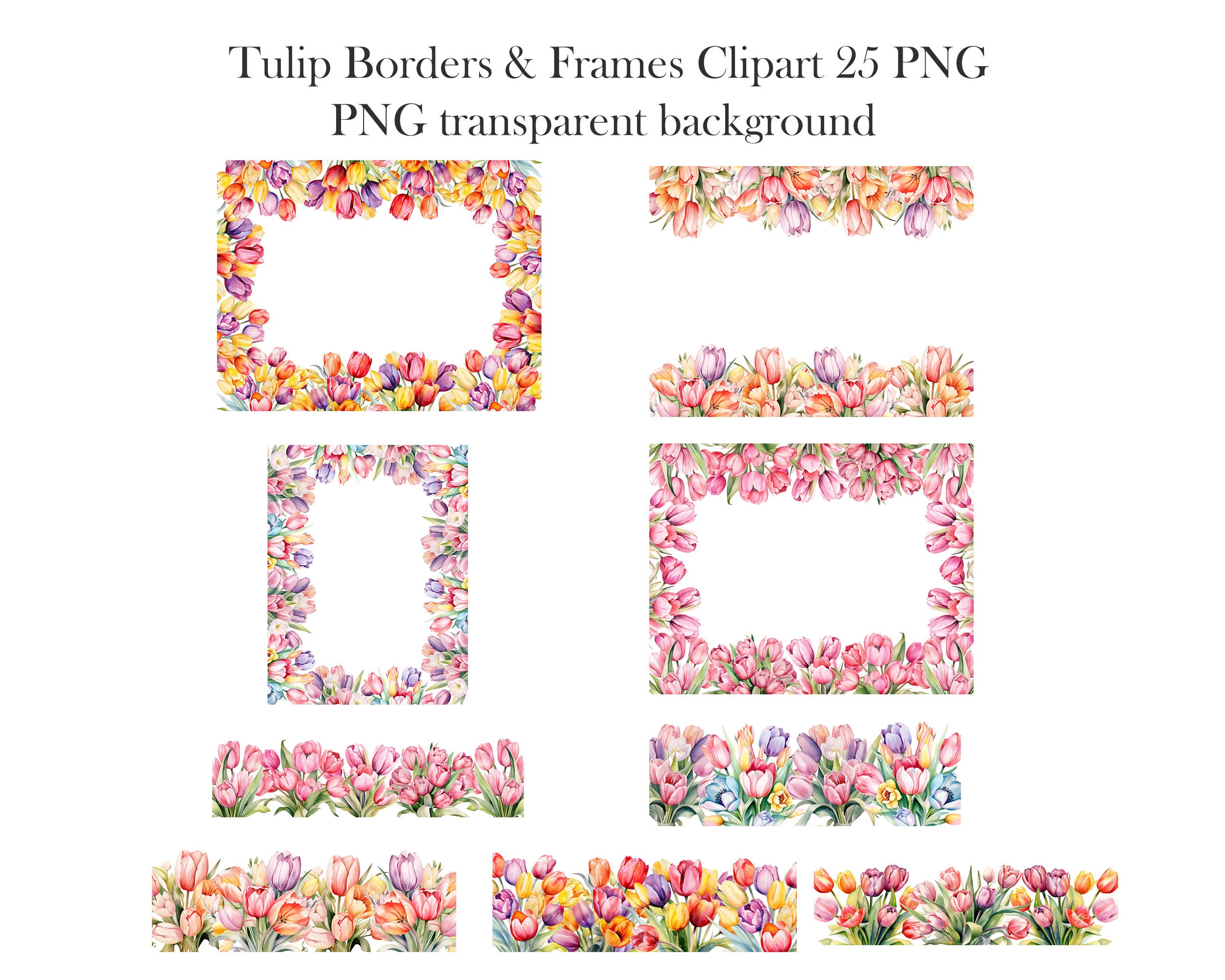 Tulip Border Clipart, Watercolor Tulip Frame Clipart Bundle, Flower ...