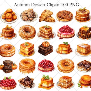 Autumn Dessert PNG, Watercolor Fall Dessert Clipart Bundle, Sweet ...