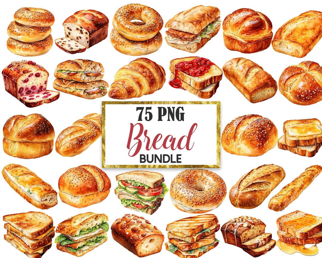 Bread Clipart Bundle, Watercolor Bread PNG, Bakery, Food Clipart ...