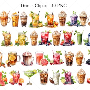 Drinks Clipart Bundle, Watercolor Drinks PNG, Drinks Sublimation ...