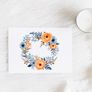 Blue Orange Flower PNG, Watercolor Blue Floral Clipart Bundle, Wedding ...