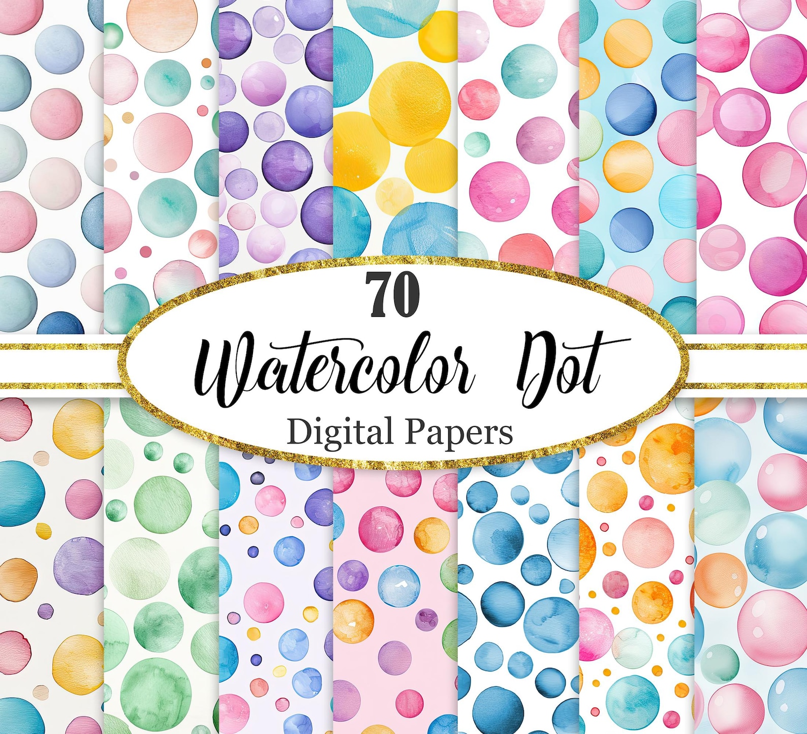 Watercolor Dot Digital Paper, Dot Background Bundle, Digital Download ...