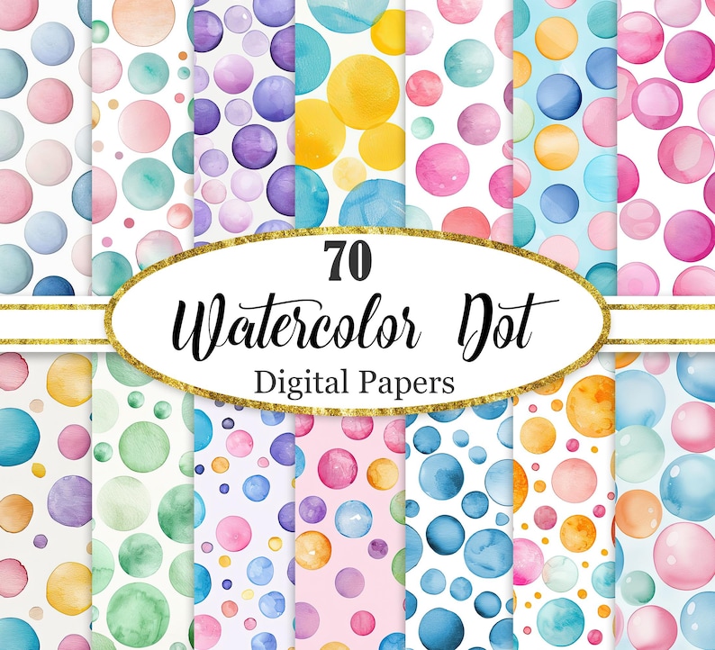 Watercolor Dot Digital Paper, Dot Background Bundle, Digital Download ...