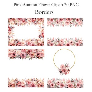 Pink Autumn Flower PNG, Watercolor Fall Flower Clipart Bundle, Wreath ...
