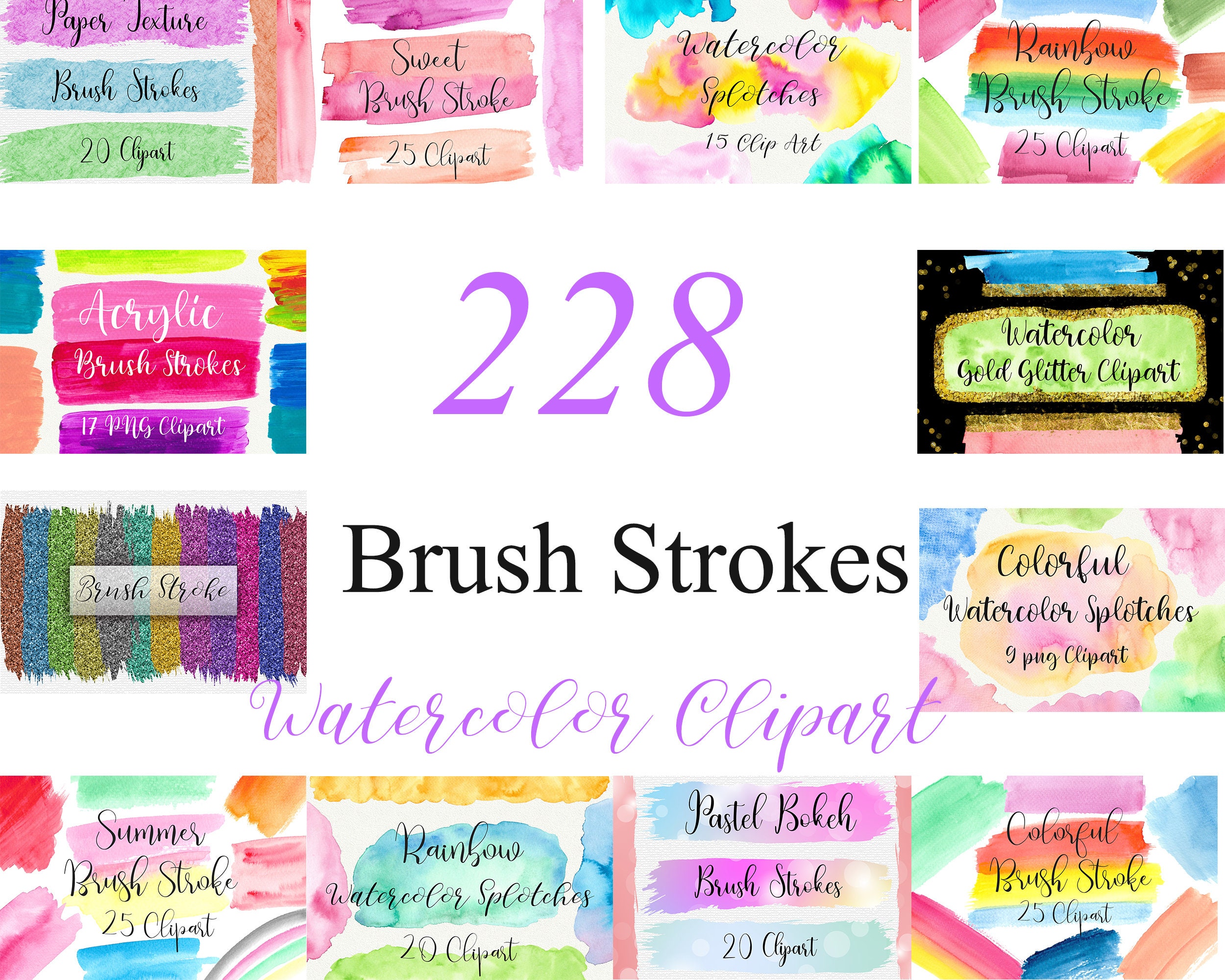 Watercolor Brush Stroke Clipart Bundle Watercolor Splash - Etsy