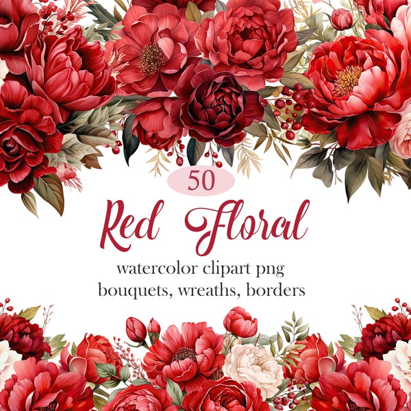 Red Flowers Clipart - Etsy UK