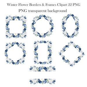 Winter Flower Border Clipart, Watercolor Blue Flower PNG, Flower Frame ...