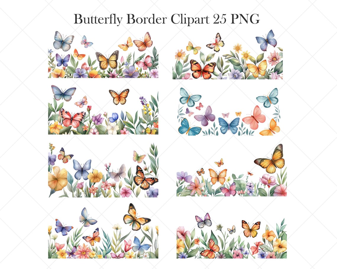 Butterfly PNG, Butterfly Border Clipart, Spring, Digital Download - Etsy