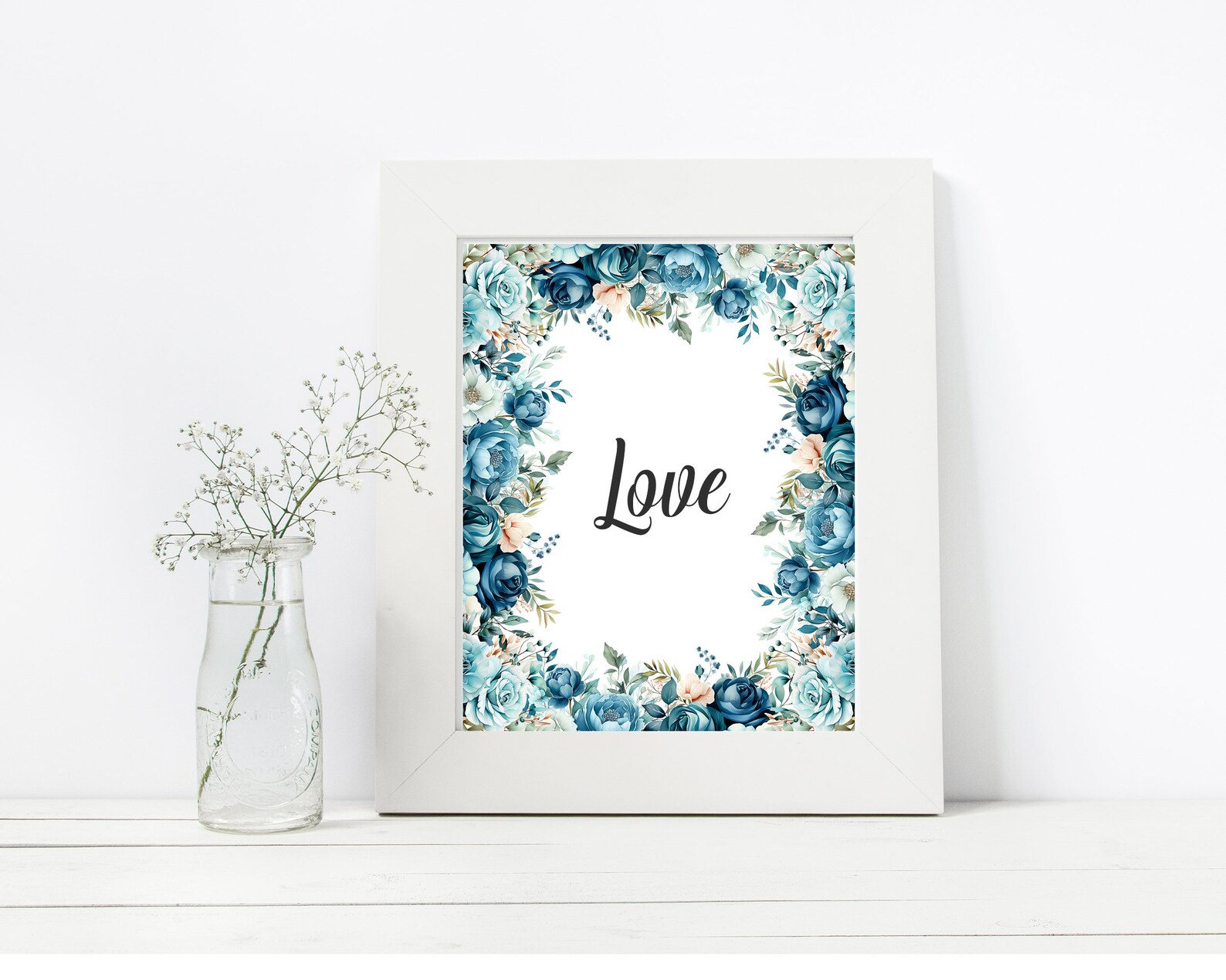 Teal Blue Flower Border Clipart, Watercolor Blue Floral PNG, Flower ...