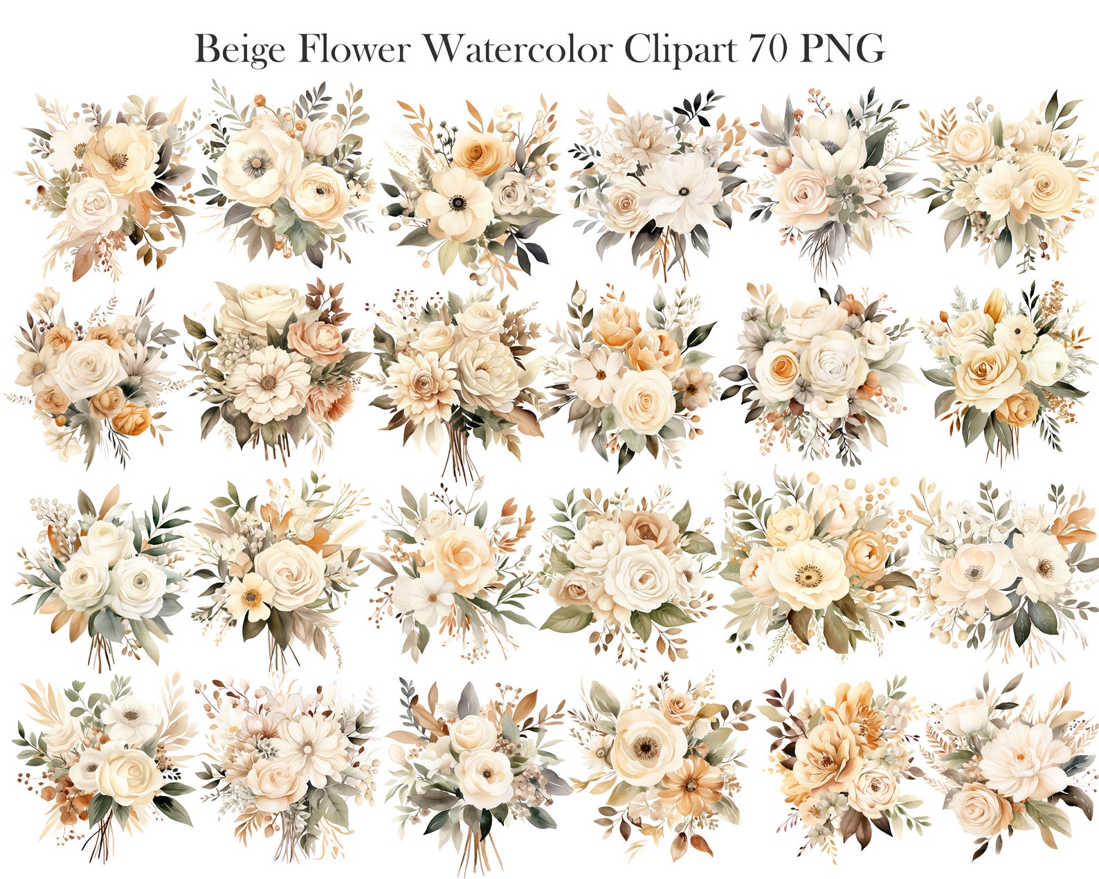 Beige Flower PNG Clipart Watercolor Floral PNG Flower - Etsy