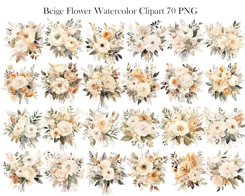 Beige Flower PNG Clipart Watercolor Floral PNG Flower - Etsy