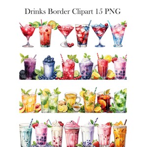 Drinks Border Clipart, Watercolor Drinks PNG, Coffee, Digital Download ...