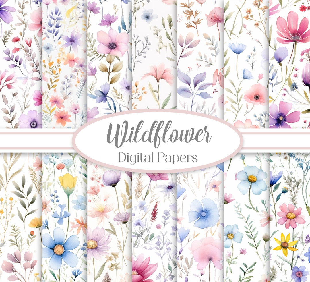 Wildflower Digital Paper Bundle, Watercolor Flower Background ...